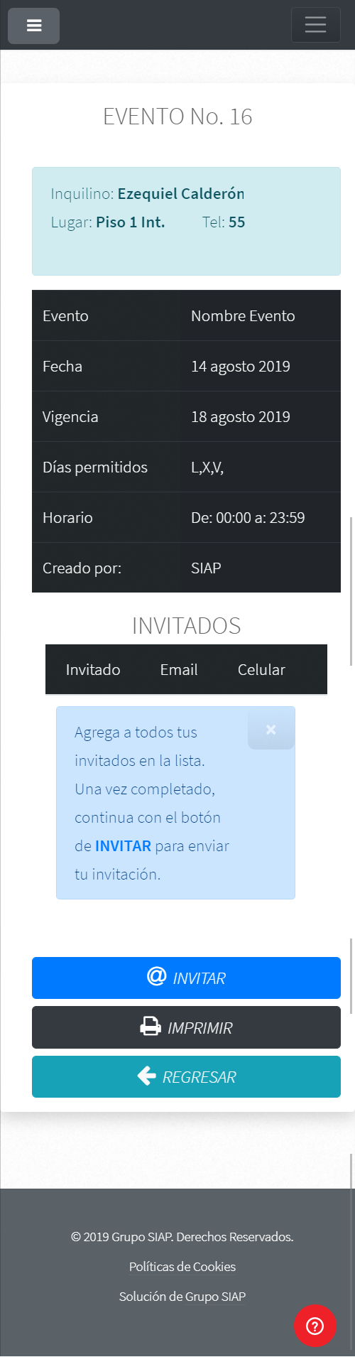 Crear evento en móviles – Grupo SIAP