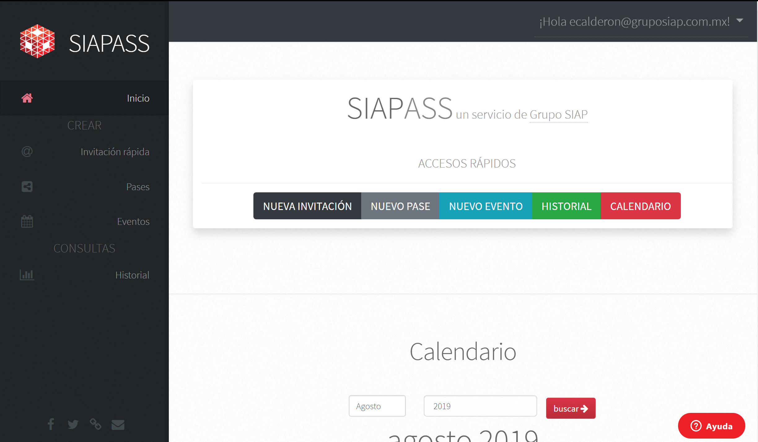 Pantalla principal – Grupo SIAP