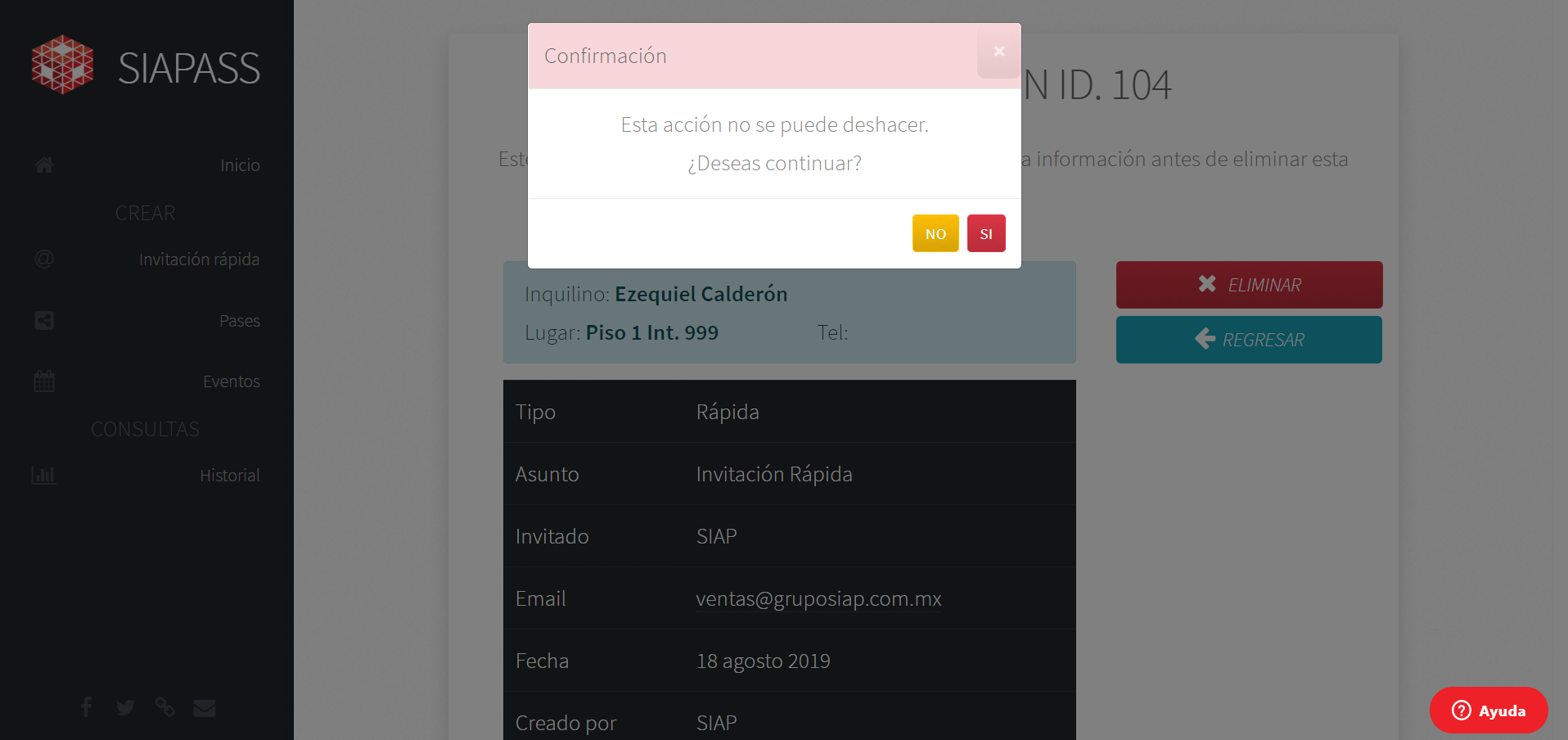 Eliminar o cancelar invitación – Grupo SIAP